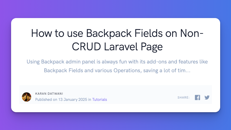 How to use Backpack Fields on Non-CRUD Laravel Page :: Backpack for Laravel