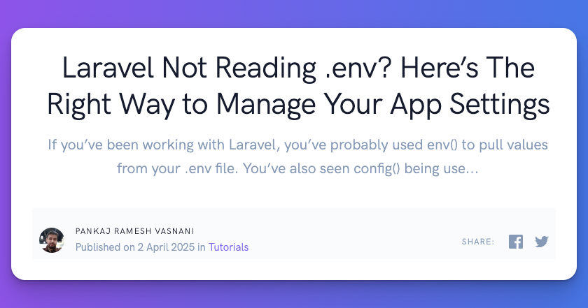 Laravel Not Reading .env? Here’s The Right Way to Manage Your App Settings :: Backpack for Laravel